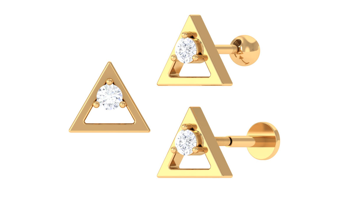 Round Moissanite Triangle Earring for Upper Lobe Piercing – Rosec Jewels