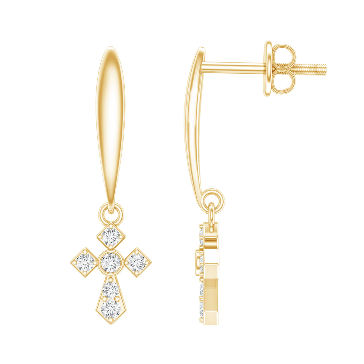 Lab Grown Diamond Cross Drop Earrings With Screw Back – Rosec Jewels