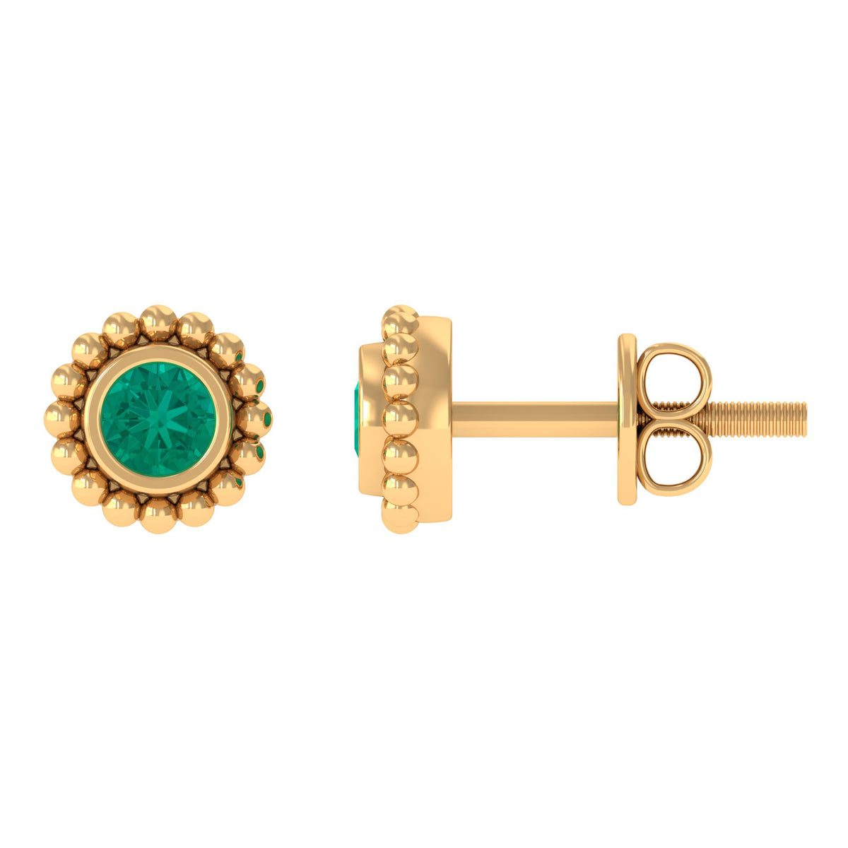 1/4 CT Gold Beaded Bezel Set Emerald Stud Earrings – Rosec Jewels