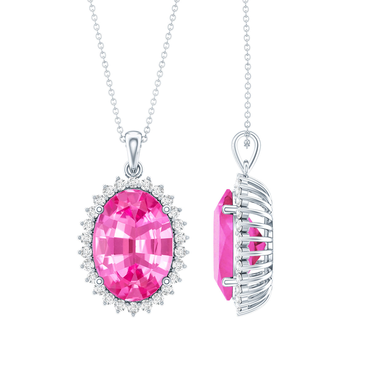 Certified 14 Carat Lab Pink Sapphire Elegant Bridal Necklace With ...