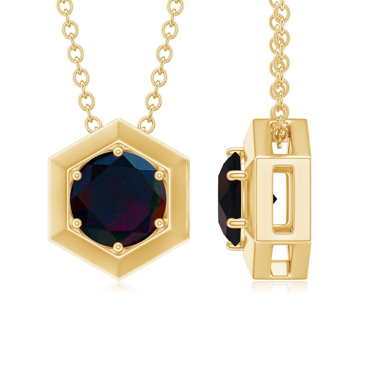 Natural Black Opal Hexagon Pendant Necklace With Chain – Rosec Jewels
