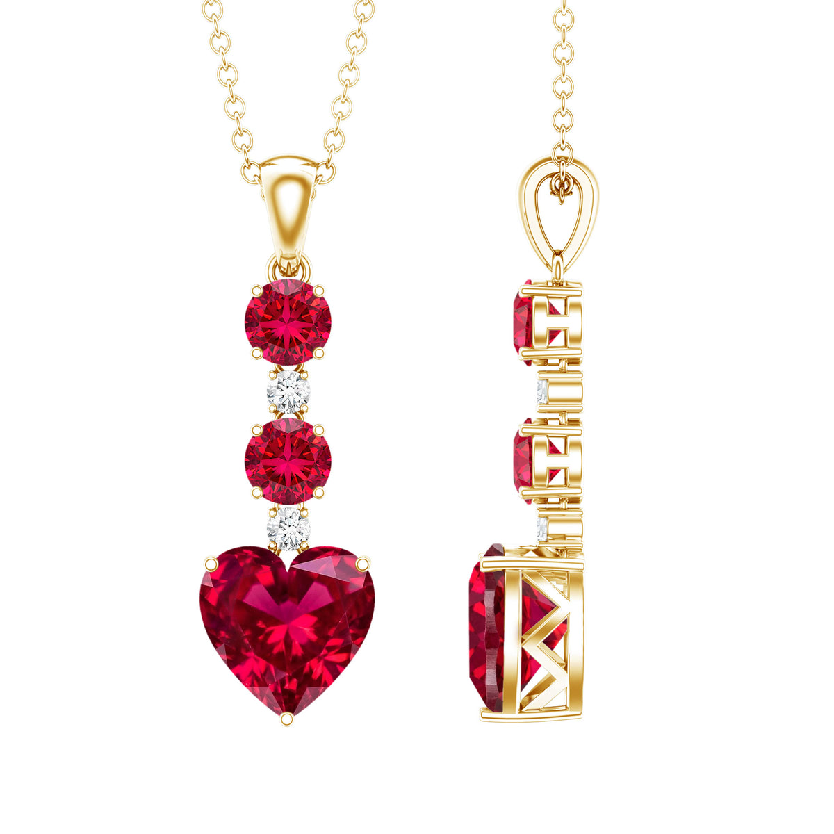 Created Ruby and Moissanite Heart Dangle Pendant Necklace – Rosec Jewels