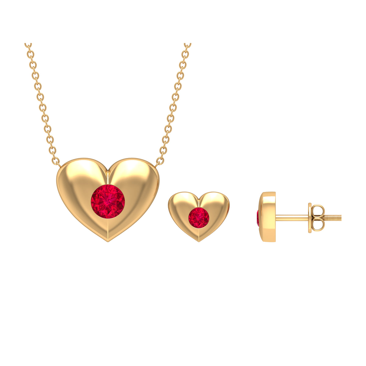 Real Ruby Heart Necklace and Stud Earring Set – Rosec Jewels