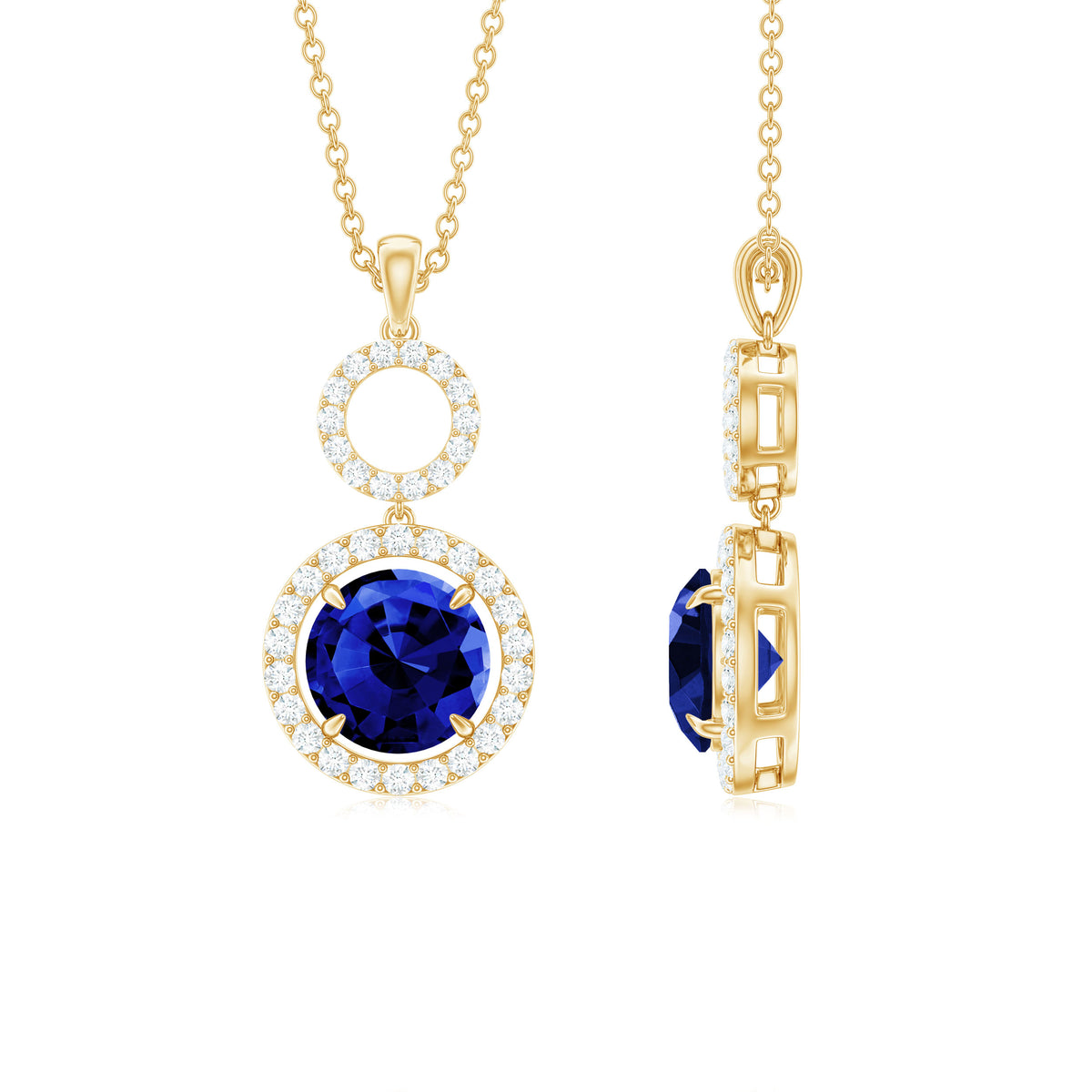Lab Grown Blue Sapphire Halo Pendant with Moissanite – Rosec Jewels