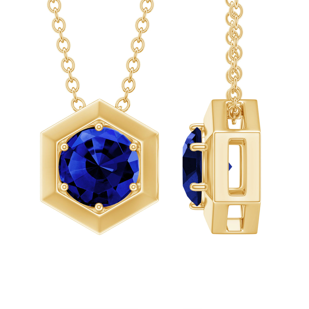 Round Created Blue Sapphire Hexagon Shape Pendant Necklace – Rosec Jewels