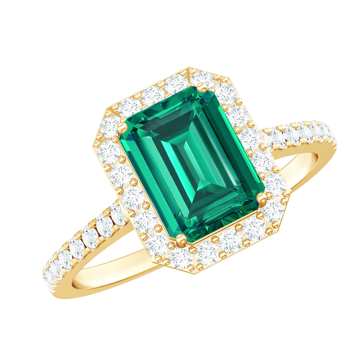 Lab Grown Emerald Halo Engagement Ring With Real Diamond – Rosec Jewels
