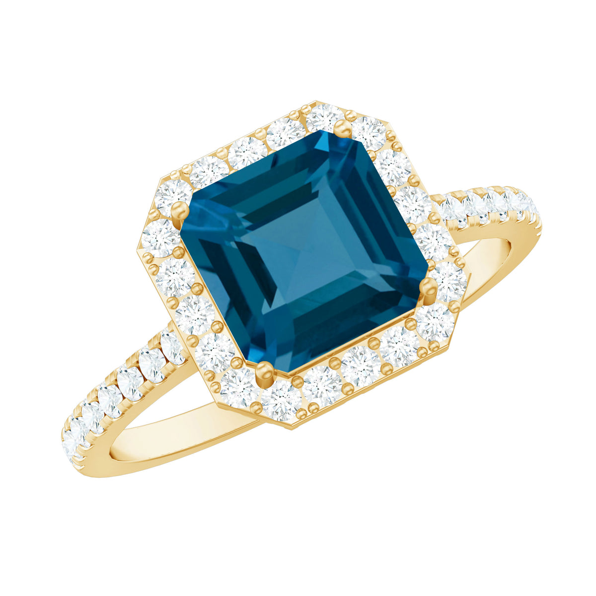 Real 3 Carat London Blue Topaz Asscher Cut Engagement Ring with Diamond ...