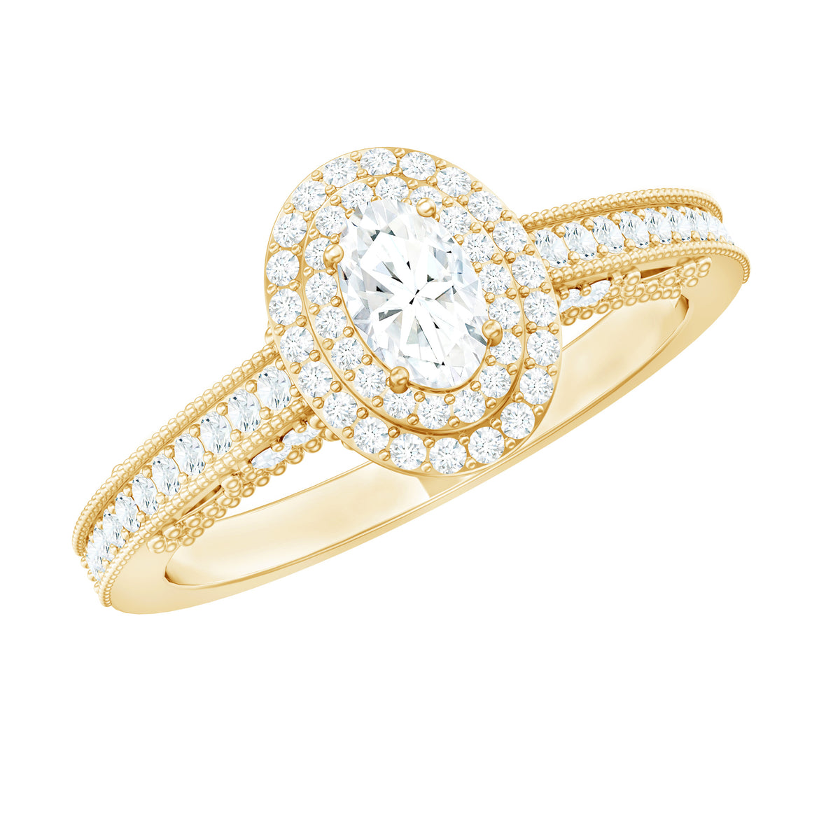 Diamond Double Halo Engagement Ring with Beaded Detailing – Rosec Jewels