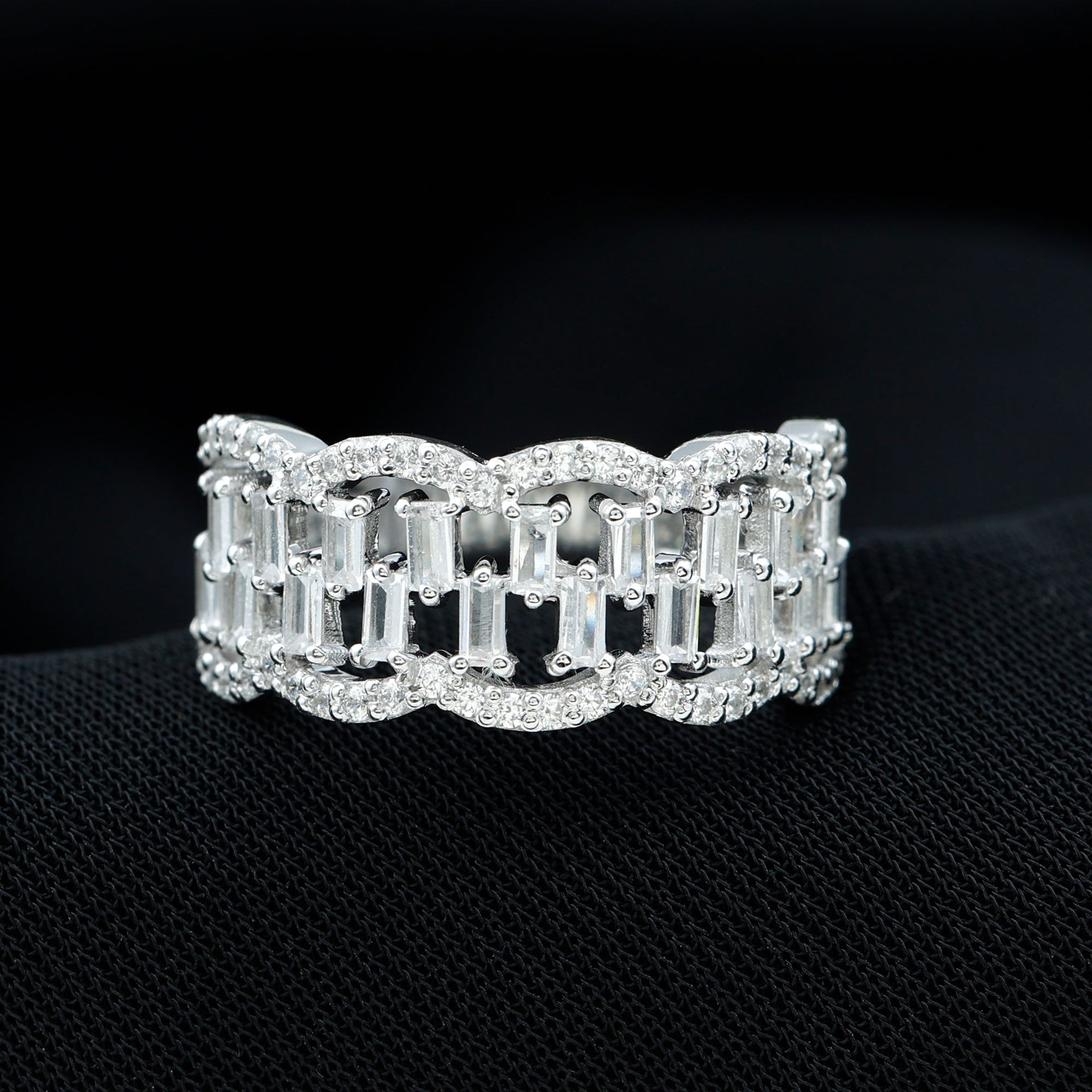 Round and Baguette Cut Zircon Classic Wedding Band Ring – Rosec Jewels