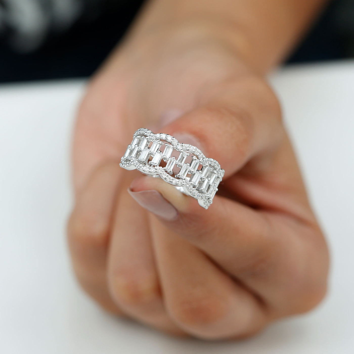 Round and Baguette Cut Zircon Classic Wedding Band Ring – Rosec Jewels