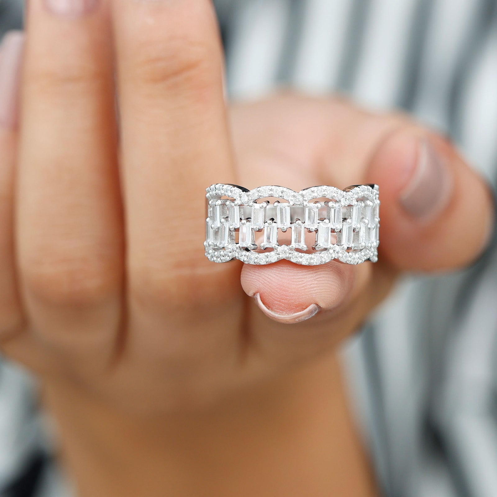 Round and Baguette Cut Zircon Classic Wedding Band Ring – Rosec Jewels