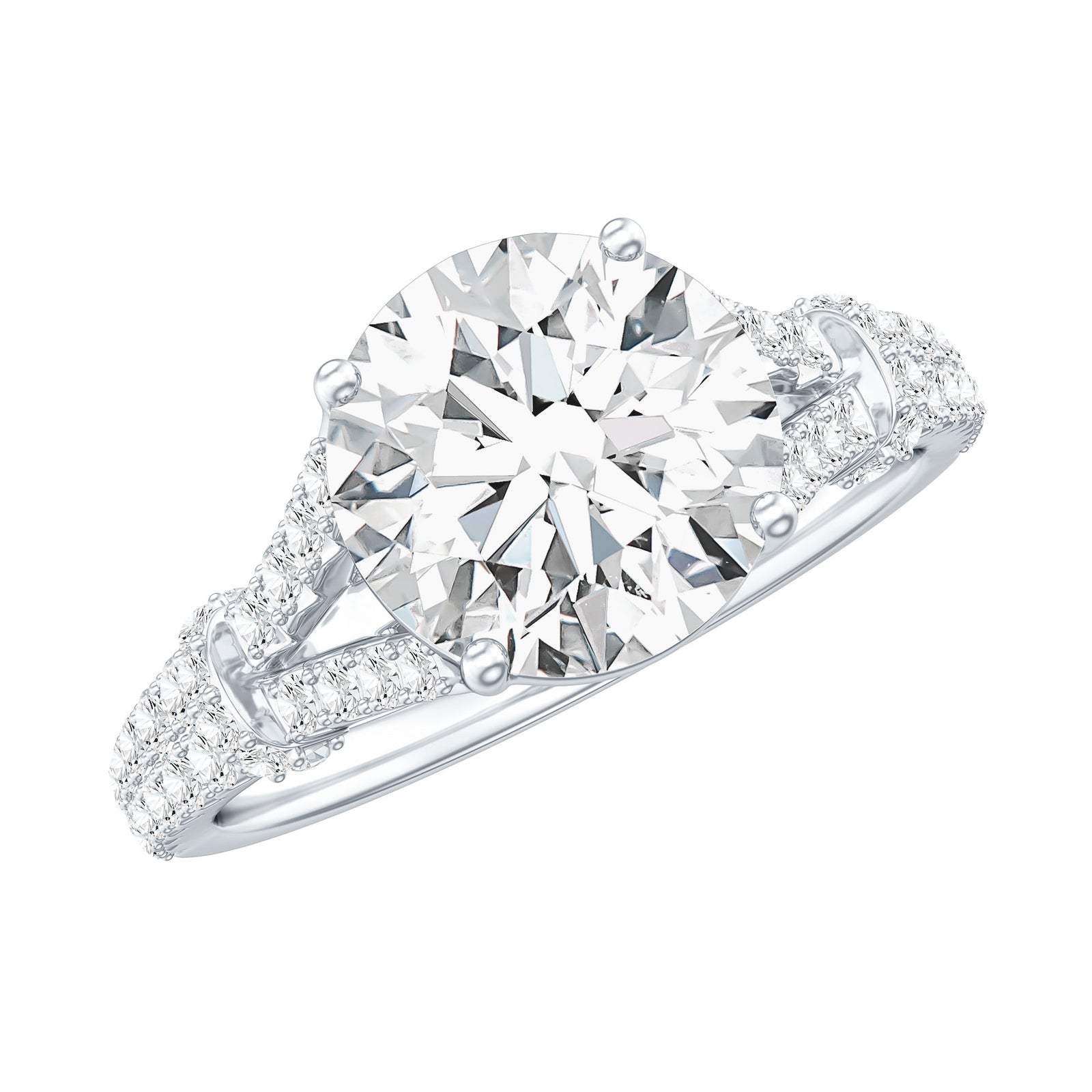 3 CT Simulated Diamond Solitaire Engagement Ring with Split Shank ...