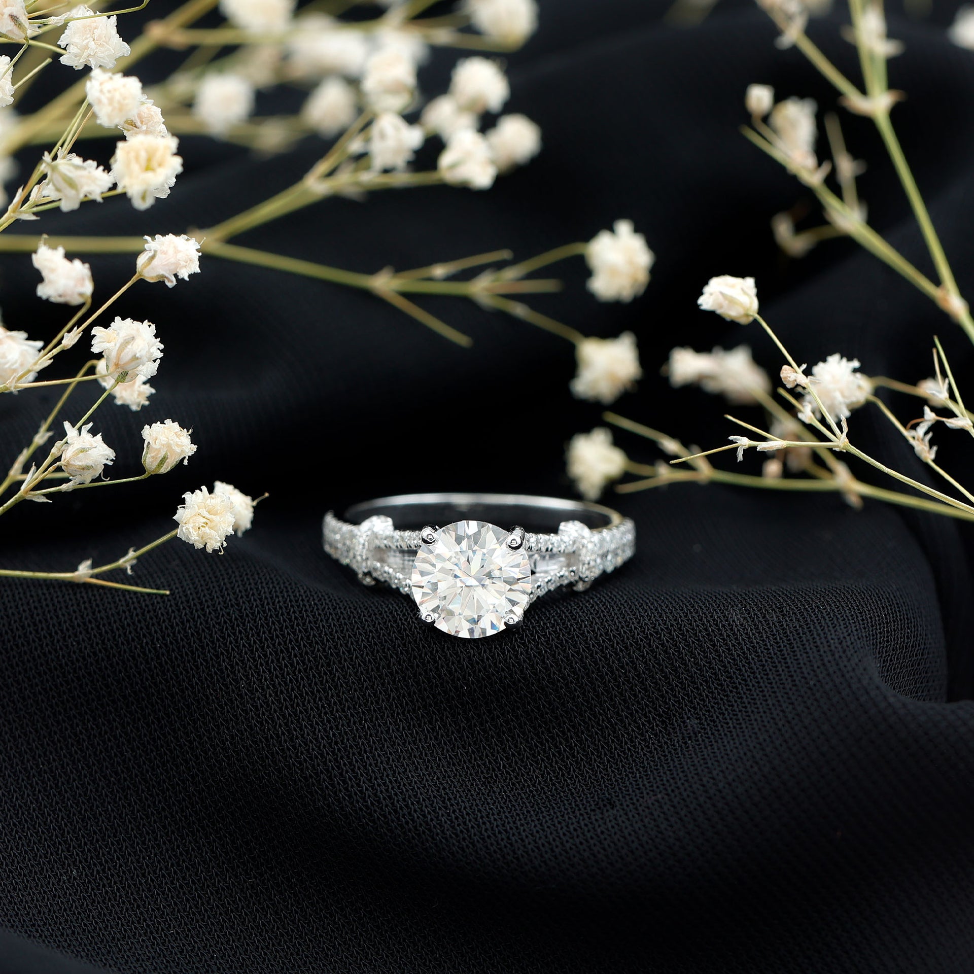 3 CT Simulated Diamond Solitaire Engagement Ring with Split Shank ...