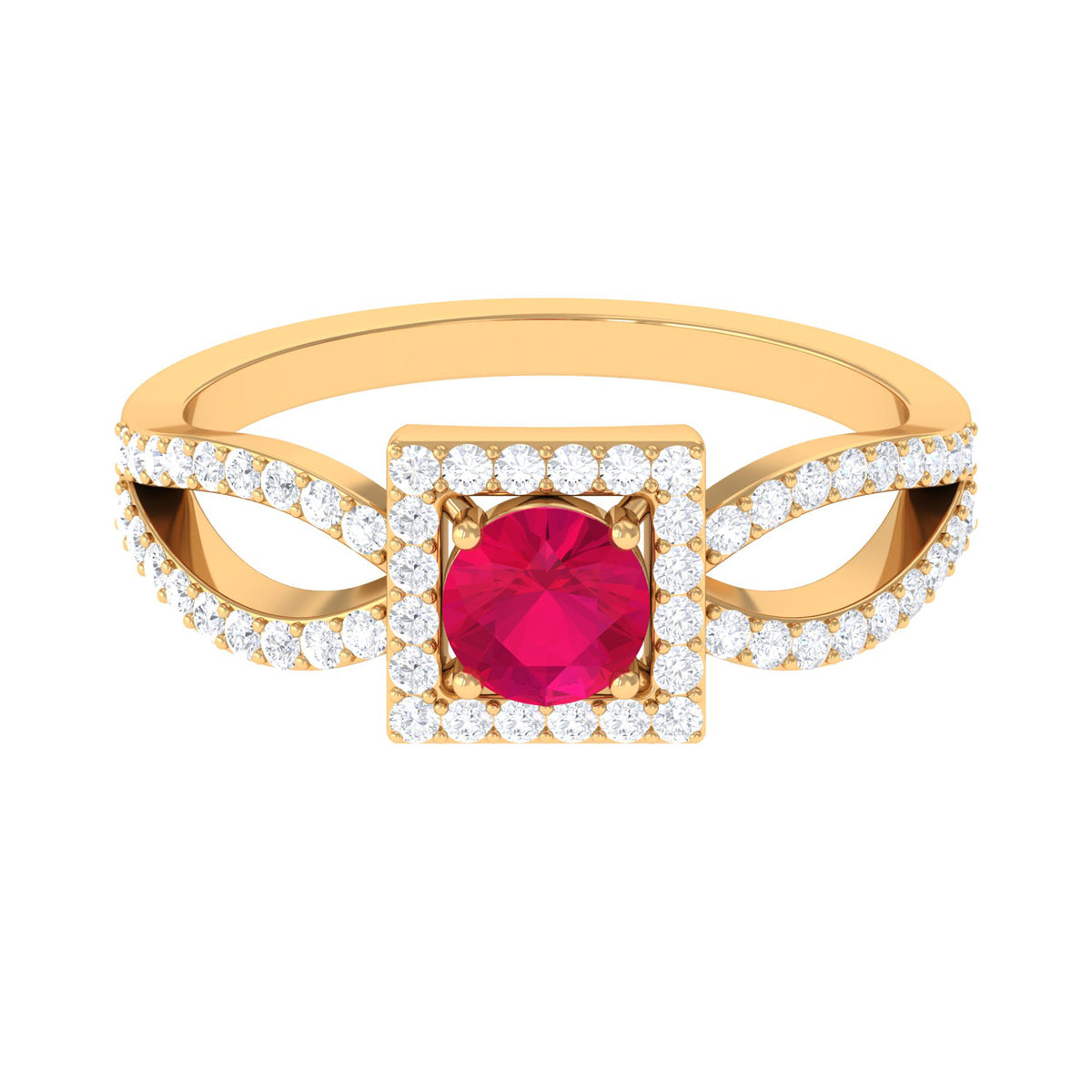 Split Shank Ruby Halo Engagement Ring with Diamond – Rosec Jewels