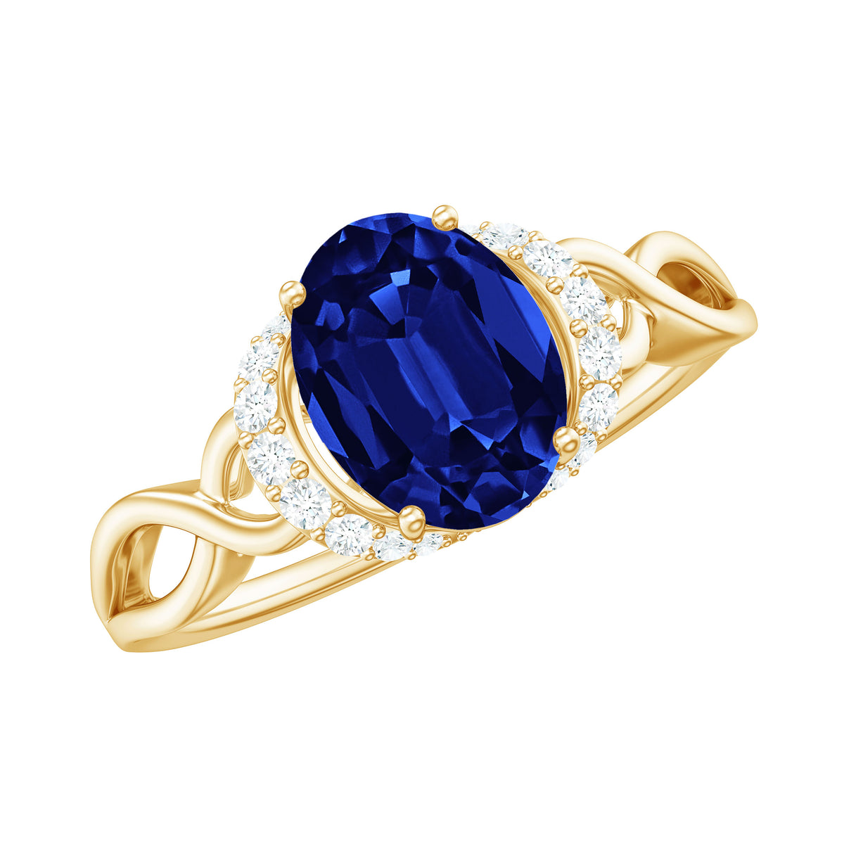 Lab Grown Blue Sapphire and Diamond Solitaire Crossover Ring – Rosec Jewels