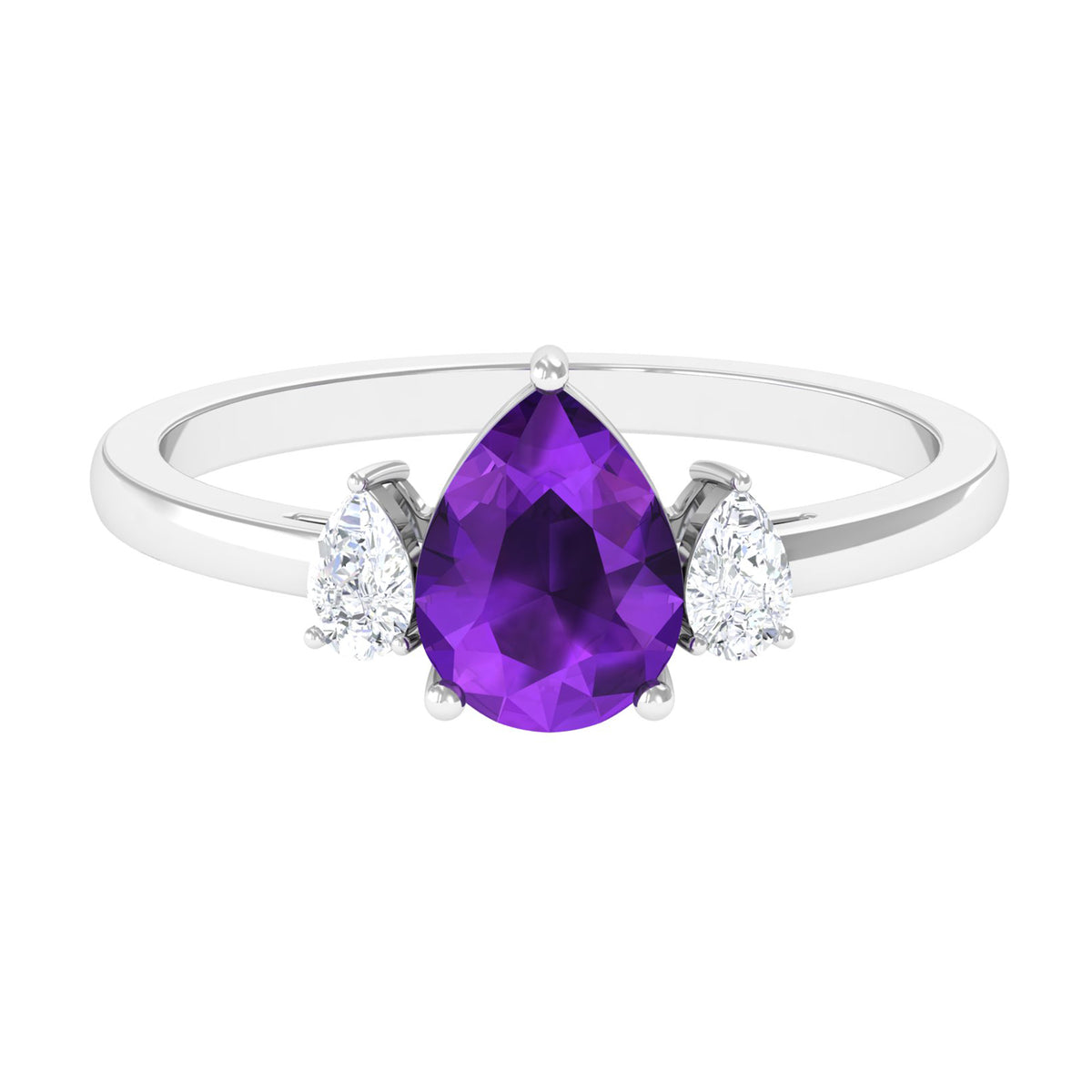 Pear Shape Amethyst Solitaire Ring with Diamond Side Stones – Rosec Jewels