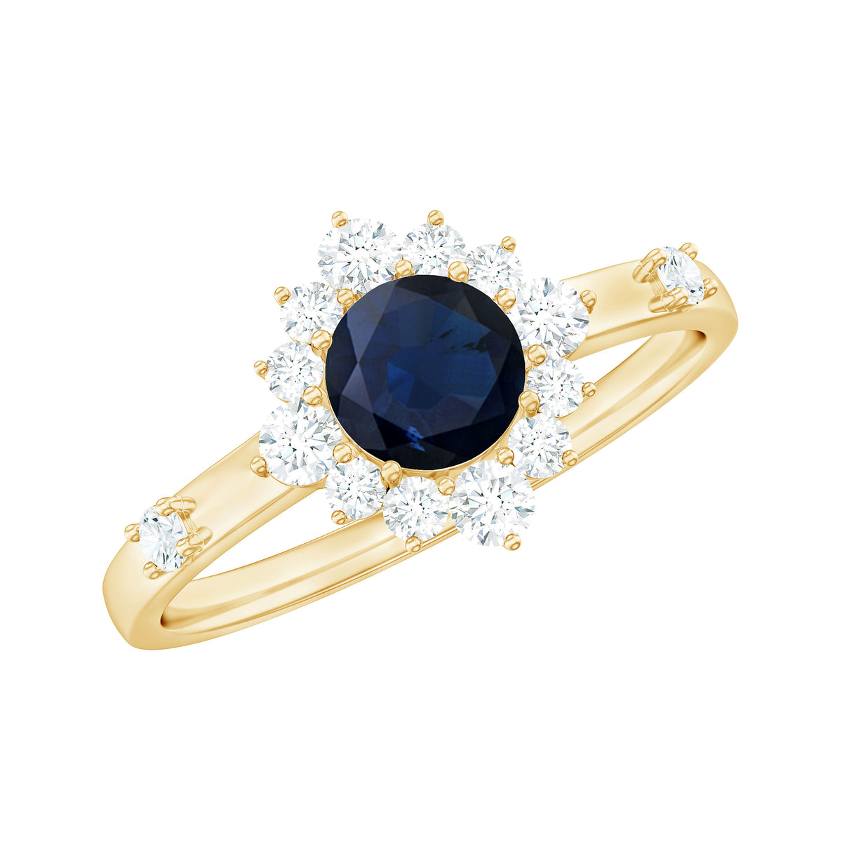 Round Blue Sapphire Classic Halo Engagement Ring with Diamond – Rosec ...