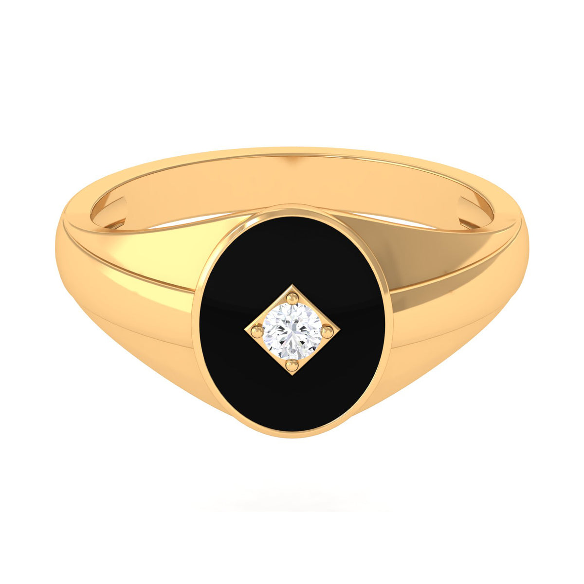 Natural Diamond Mens Signet Engagement Ring with Black Enamel – Rosec ...