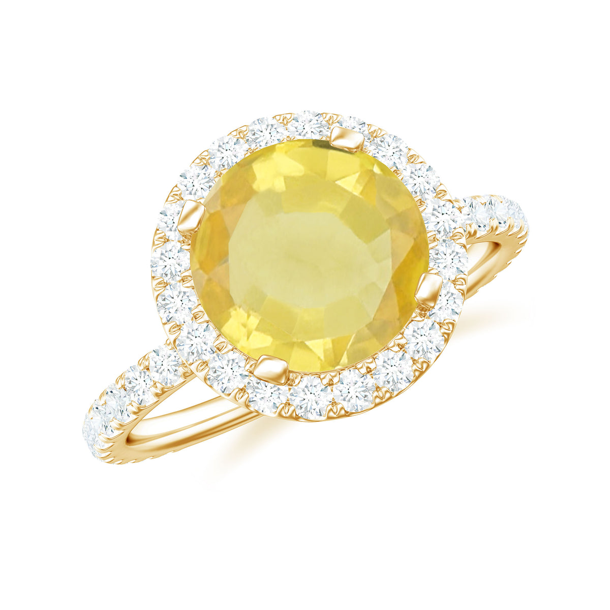 Lab Created yellow Sapphire Round Halo Engagement Ring with Diamond ...