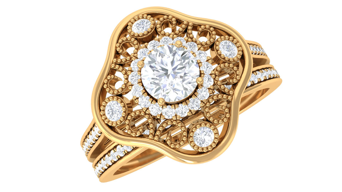 Vintage Looking Diamond Wedding Bridal Ring Set of 2 – Rosec Jewels