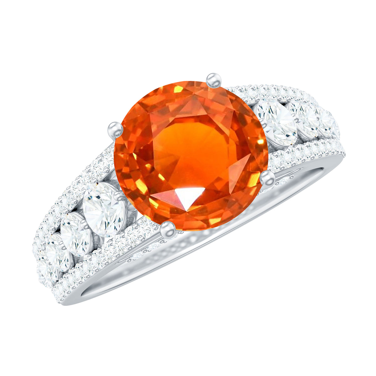 Lab Created Orange Sapphire and Moissanite Engagement Ring – Rosec Jewels