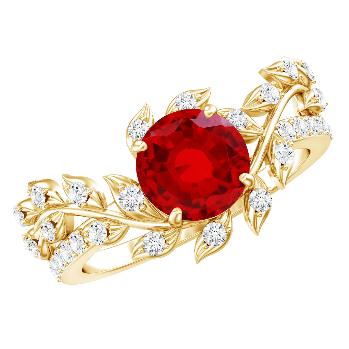 Lab Created Ruby and Diamond Vine Engagement Ring in Silver – Rosec Jewels