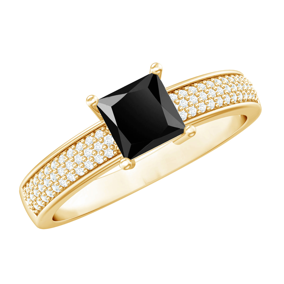 Princess Cut Black Spinel Engagement Ring with Diamond Side Stones ...