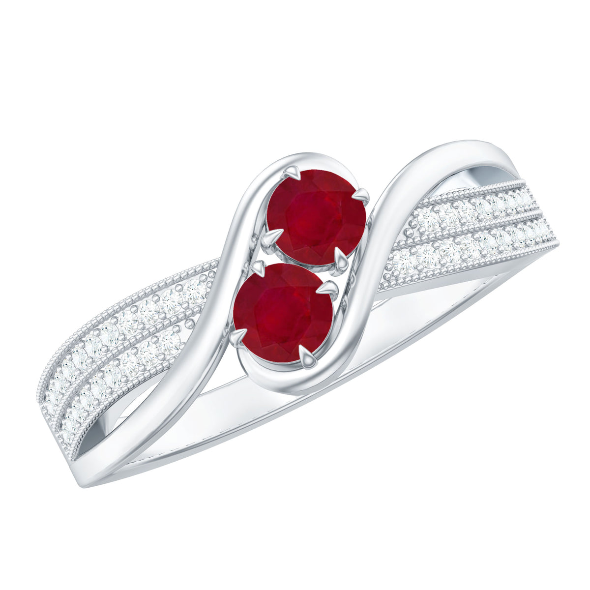 Two Stone Ruby Bypass Engagement Ring with Diamond – Rosec Jewels