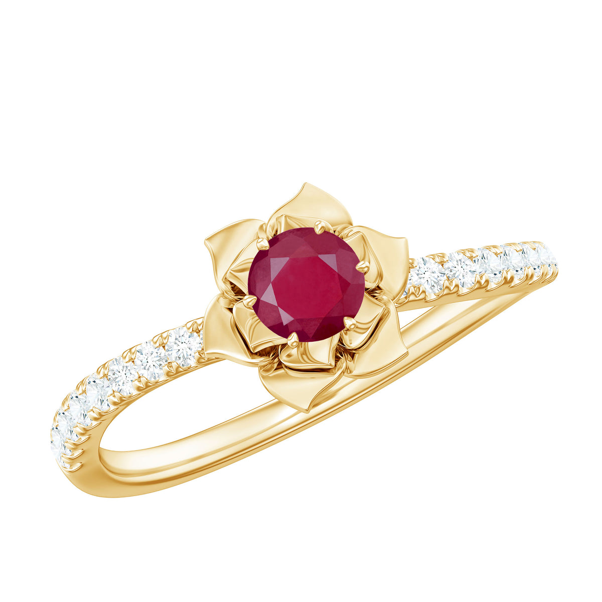 Floral Inspired Ruby Rose Engagement Ring with Diamond – Rosec Jewels