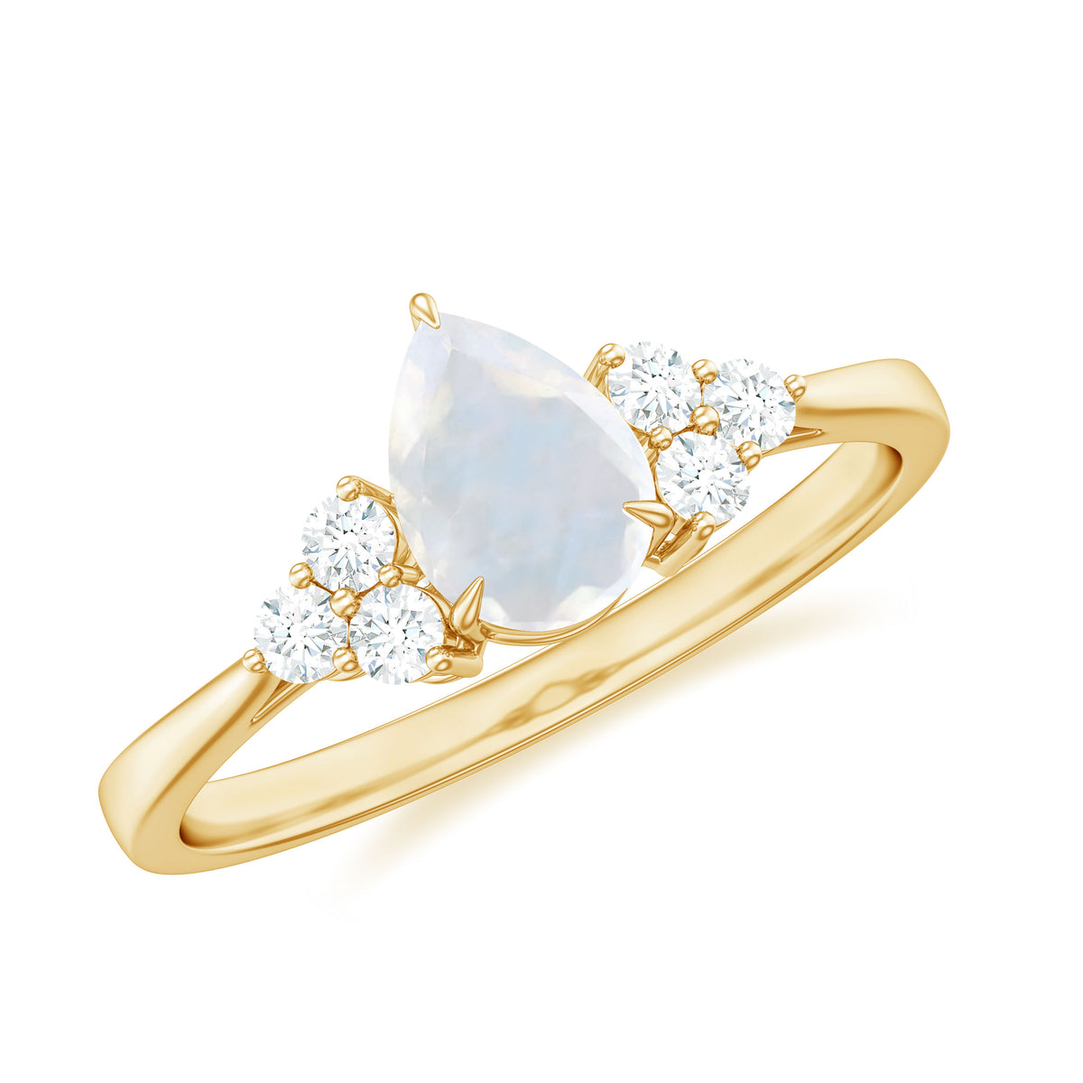 Pear Shape Moonstone Solitaire Ring with Diamond Trio – Rosec Jewels