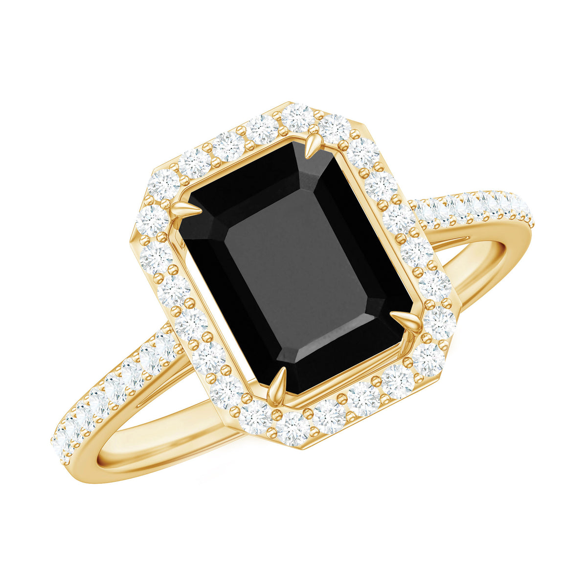 Emerald Cut Created Black Diamond Classic Halo Engagement Ring with Di ...