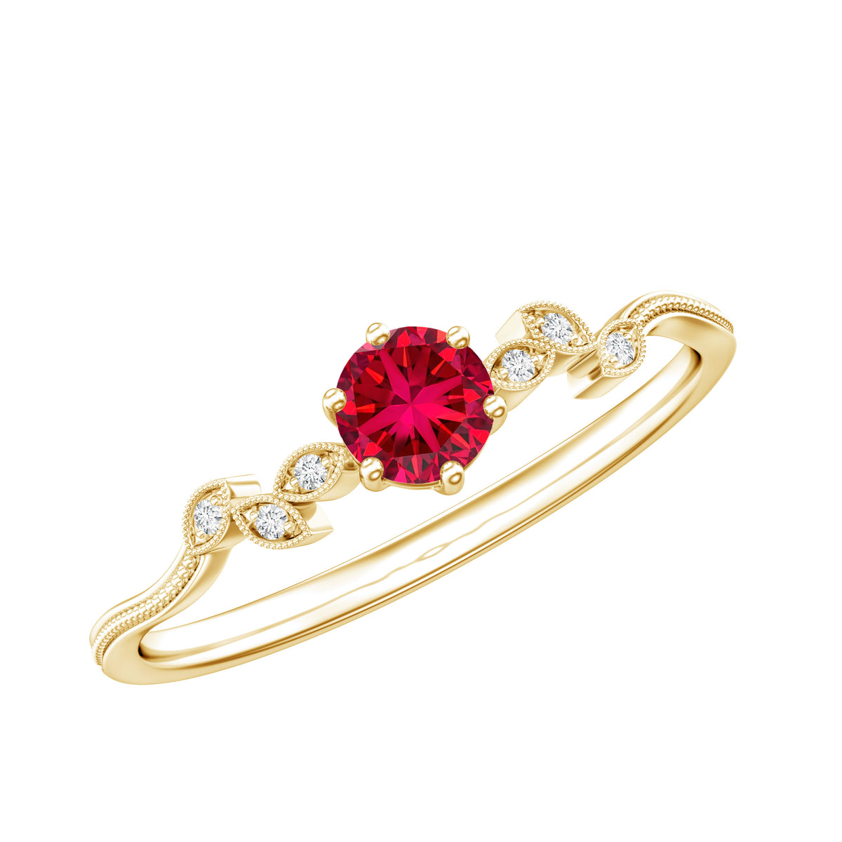 Minimalist Lab Grown Ruby Leaf Promise Ring With Real Diamonds – Rosec ...