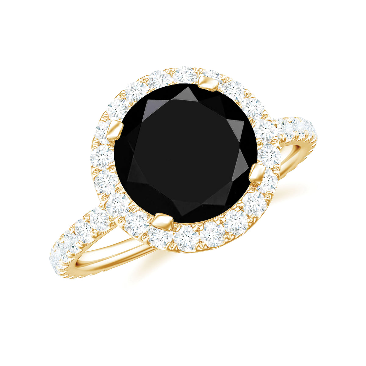 Real Black Spinel Classic Halo Engagement Ring with Diamond – Rosec Jewels