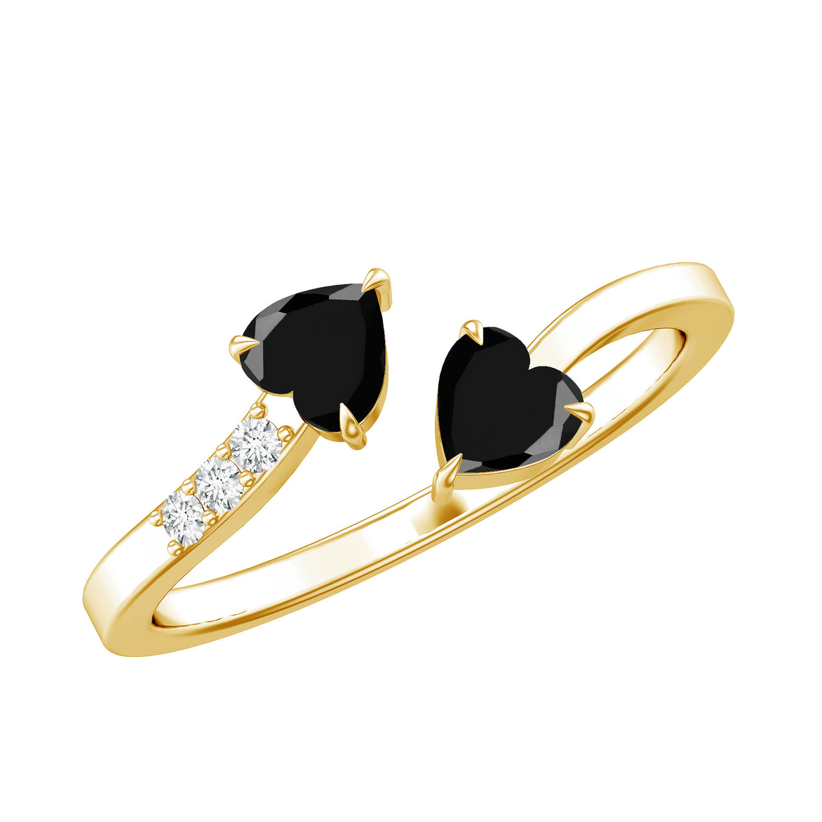 Heart Shape Black Onyx Two Stone Wrap Ring with Diamond – Rosec Jewels