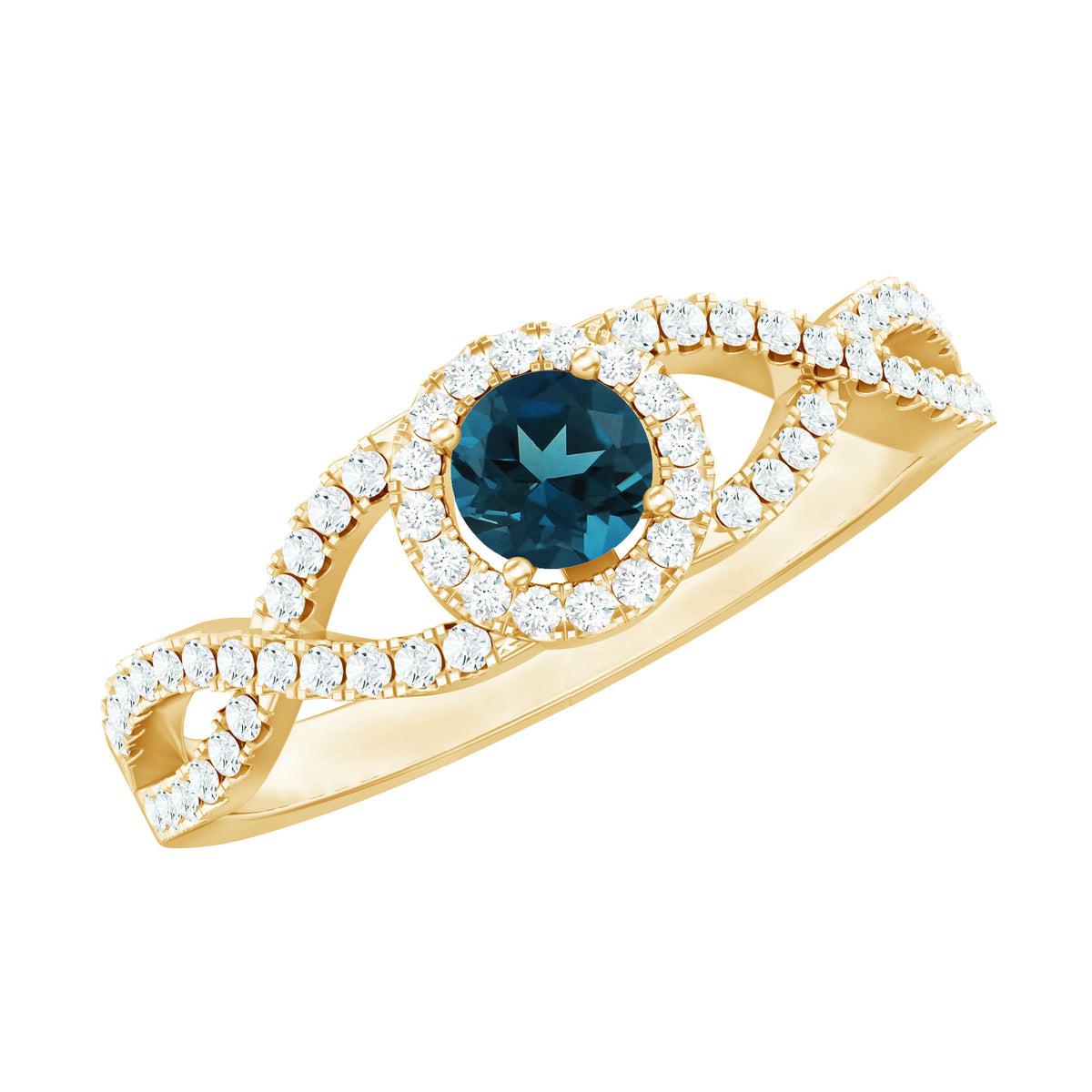 London Blue Topaz Crossover Halo Engagement Ring – Rosec Jewels
