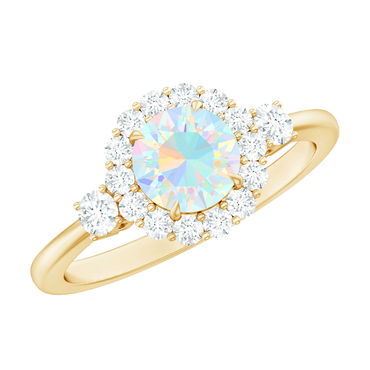 Ethiopian Rainbow Opal Halo Engagement Ring – Rosec Jewels