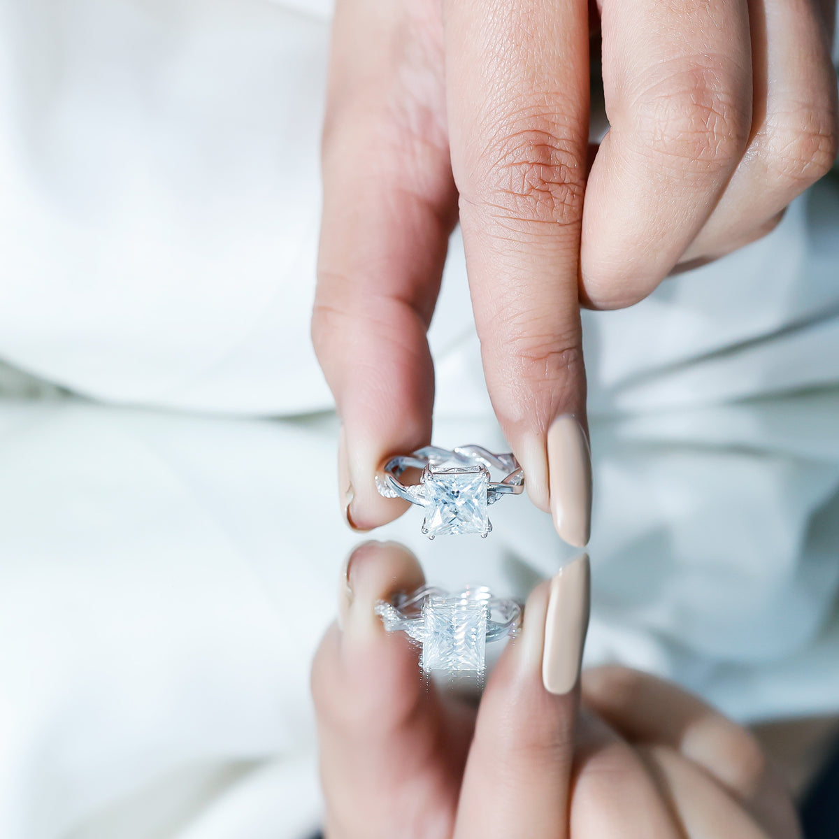 3 CT Princess Cut Solitaire Moissanite Braided Ring in Double Prong Se ...