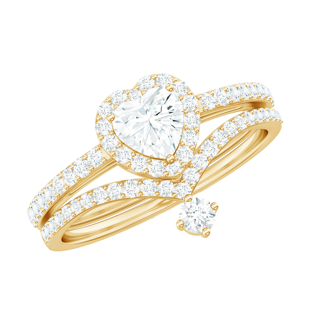 1.50 CT Certified Moissanite Heart Wedding Ring Set in Gold – Rosec Jewels