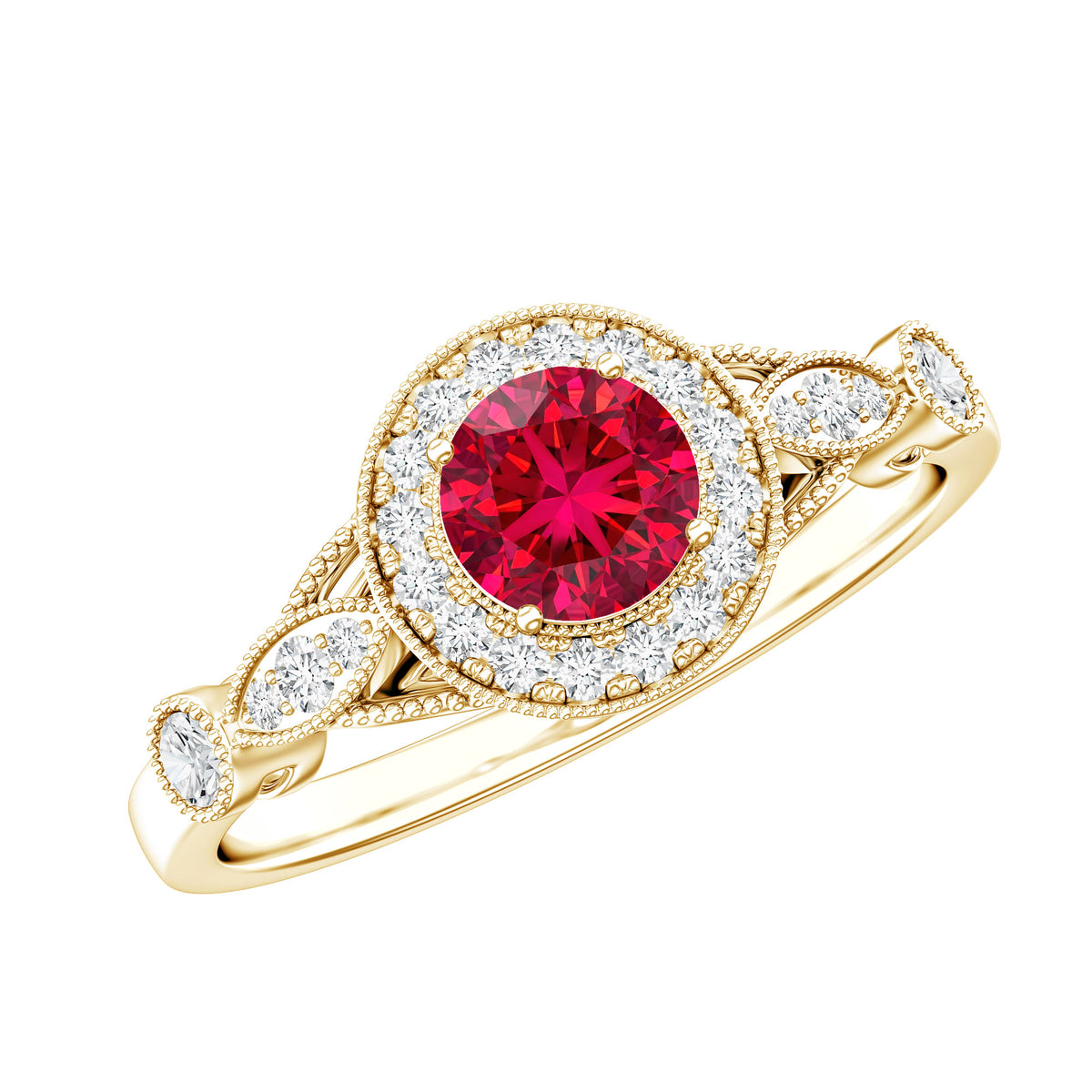 Antique Inspired Lab Created Ruby Diamond Ring – Rosec Jewels