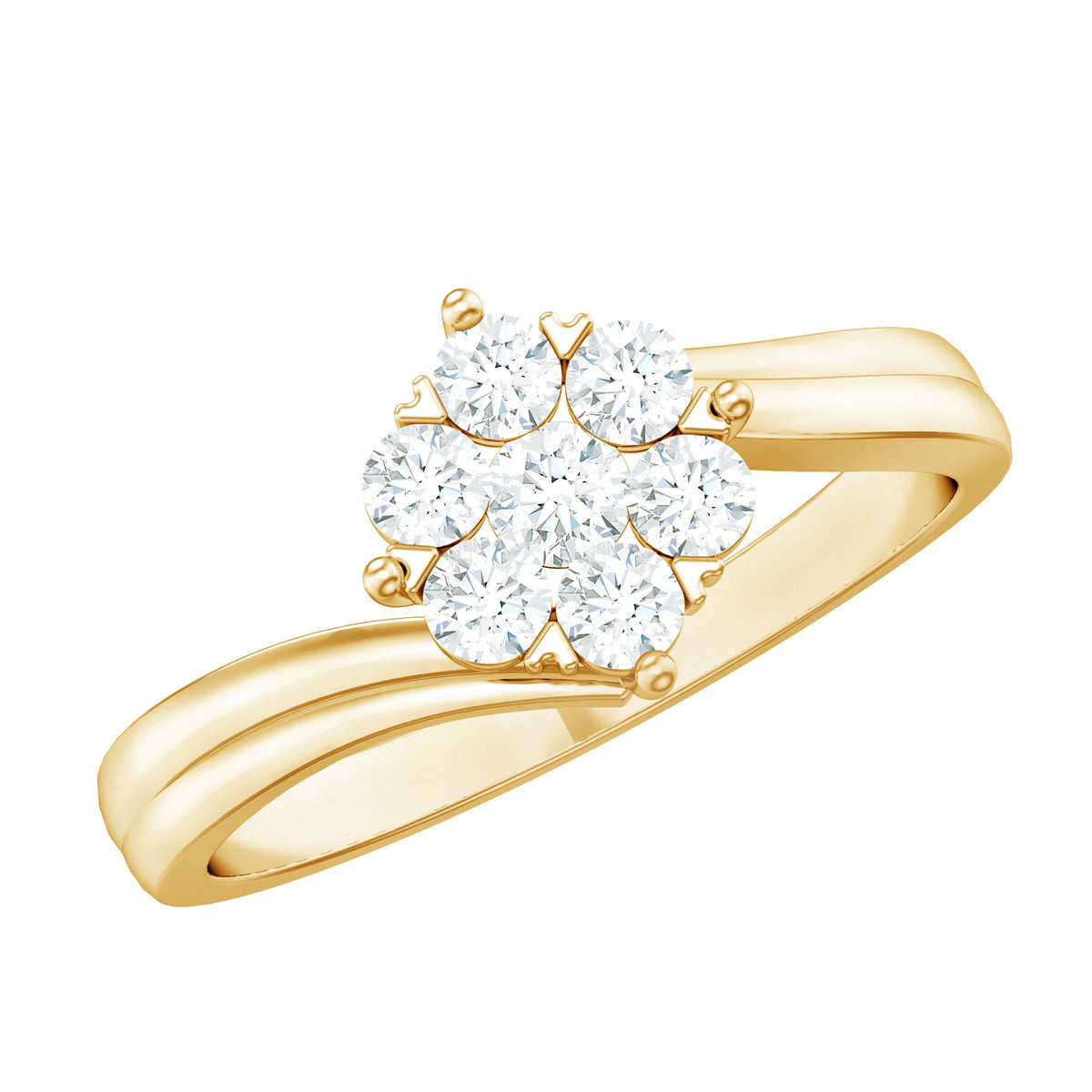 Round Moissanite Flower Proposal Ring in Bypass Shank – Rosec Jewels