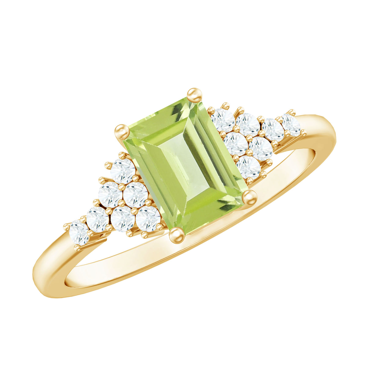 Natural 1.8 Carat Peridot Emerald Cut Engagement Ring with Diamond Side ...