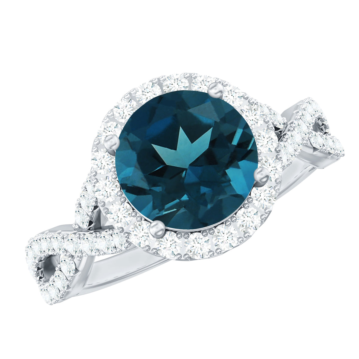 London Blue Topaz and Diamond Crossover Engagement Ring