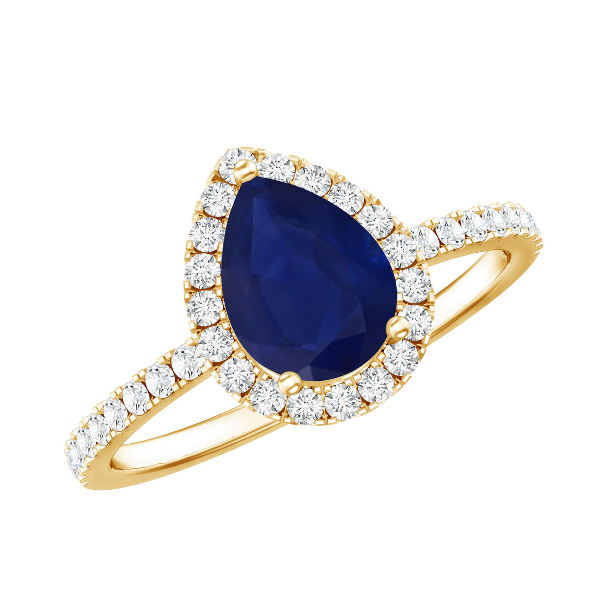 Blue Sapphire Teardrop Halo Diamond Ring – Rosec Jewels