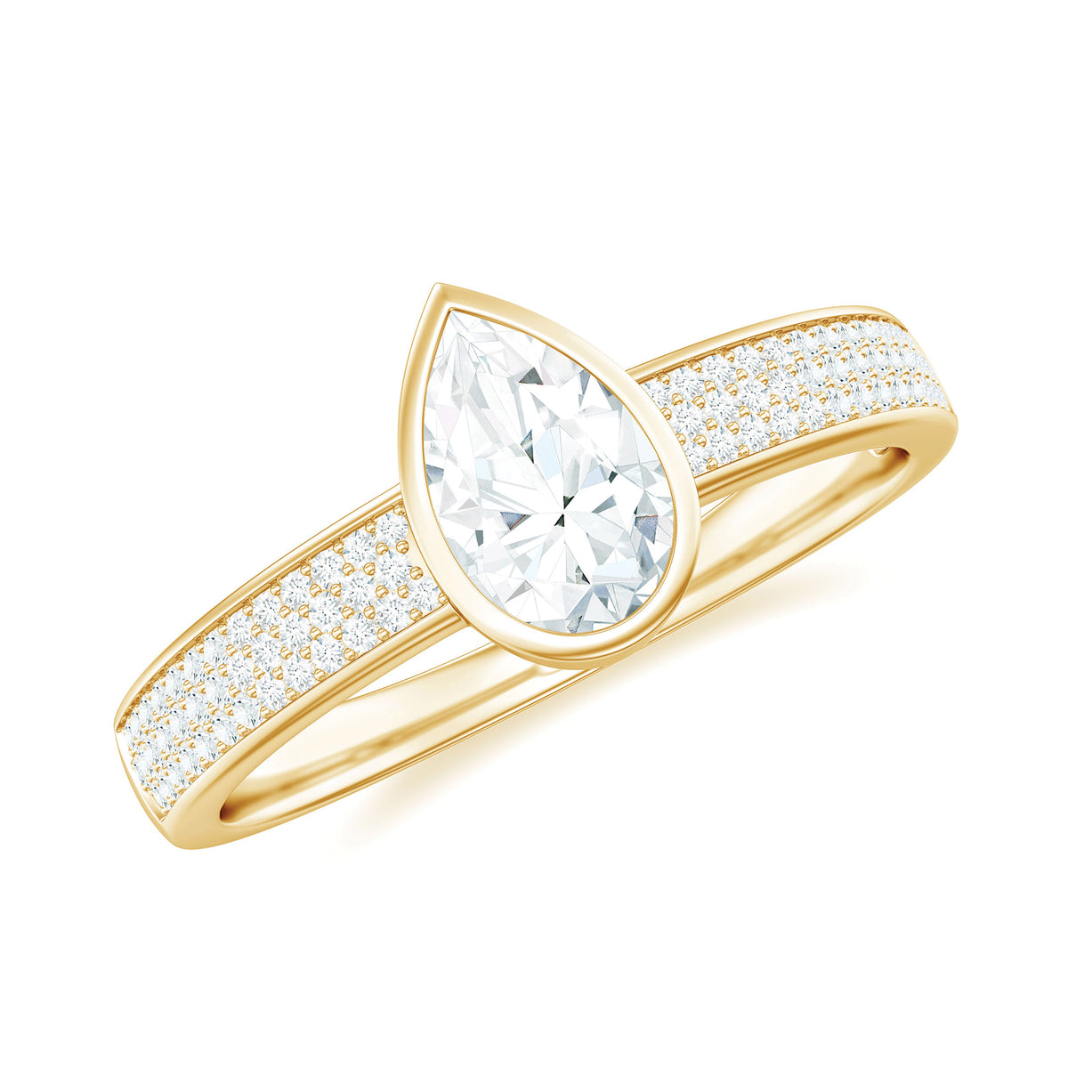 Pear Cut Moissanite Bezel Set Engagement Ring With Side Stones – Rosec ...