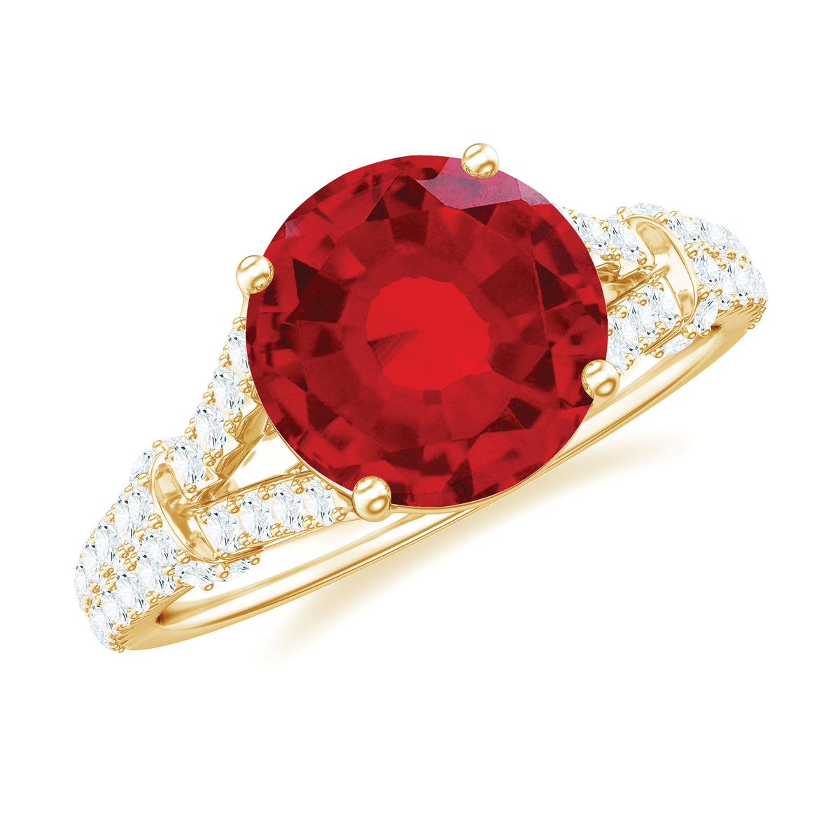 Lab Created Ruby and Diamond Split Shank Engagement Ring – Rosec Jewels