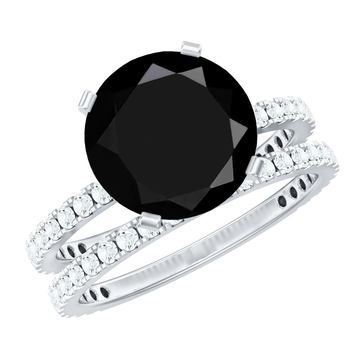 Lab Created Black Diamond Stackable Ring Set with Moissanite – Rosec Jewels