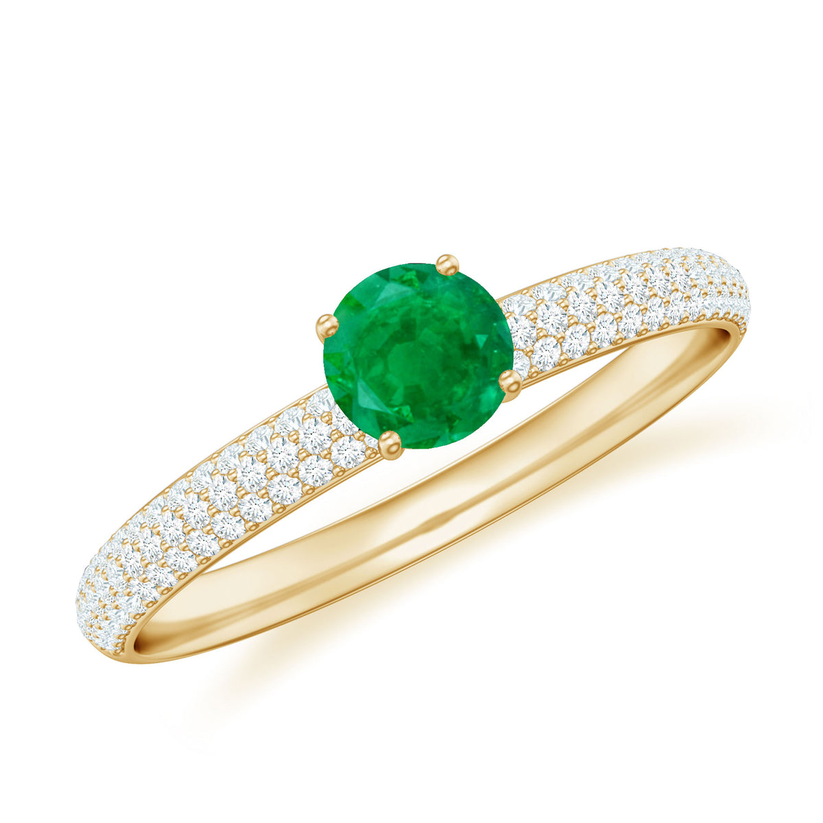 Classic Emerald Solitaire Engagement Ring with Real Diamond Side Stones ...