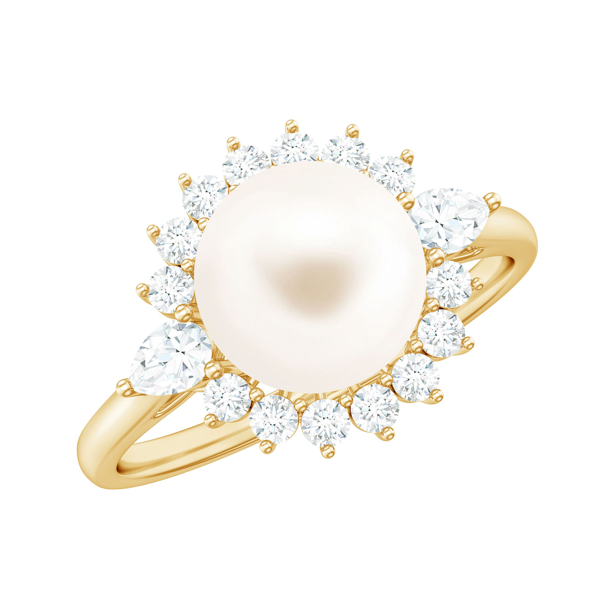Classic Freshwater Pearl Halo Engagement Ring with Diamond – Rosec Jewels