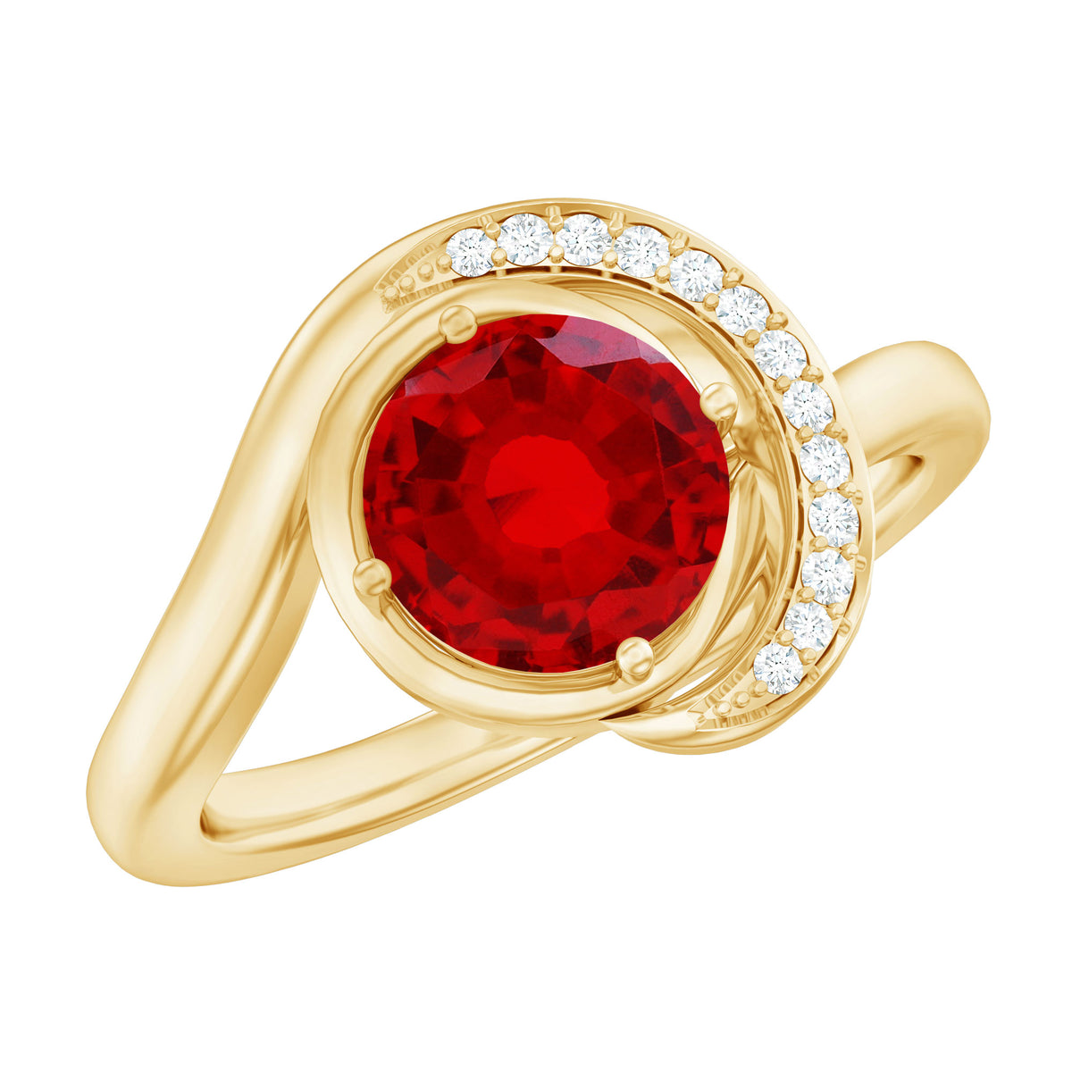 Certified 7MM Lab Created Ruby Engagement Ring with Diamond Half Halo ...